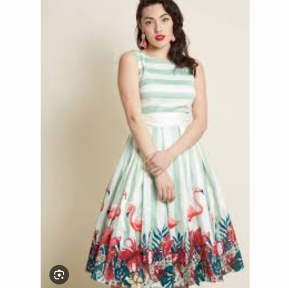 Collectif | Dresses | Collectif Striped Flamingo Fit Flare Dress Tulle ...